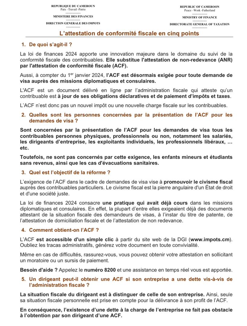 ATTESTATION DE CONFORMITE FISCALE (ACF) | Direction Générale des Impôts ...